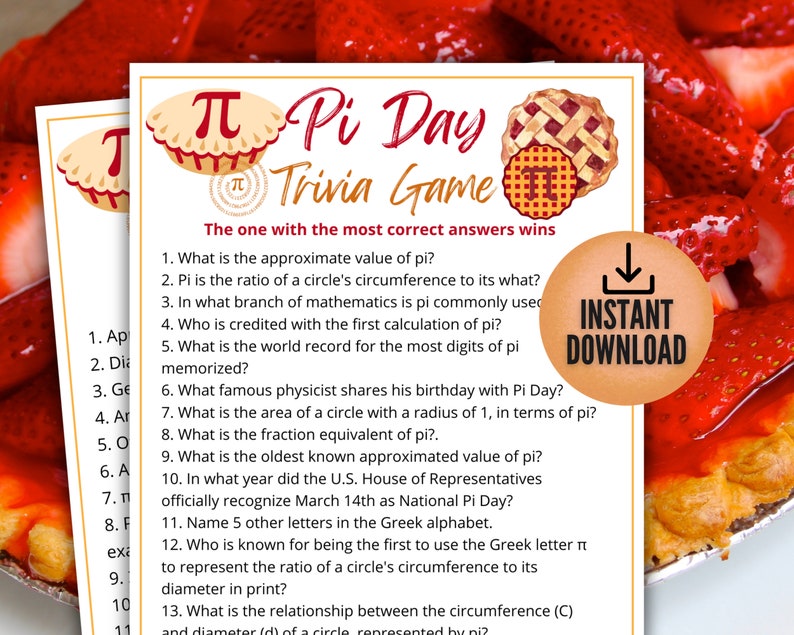Pi Day Trivia, Printable Pi Day Game for Kids and Adults, Classroom Pi Day Activity, Pi Day ...