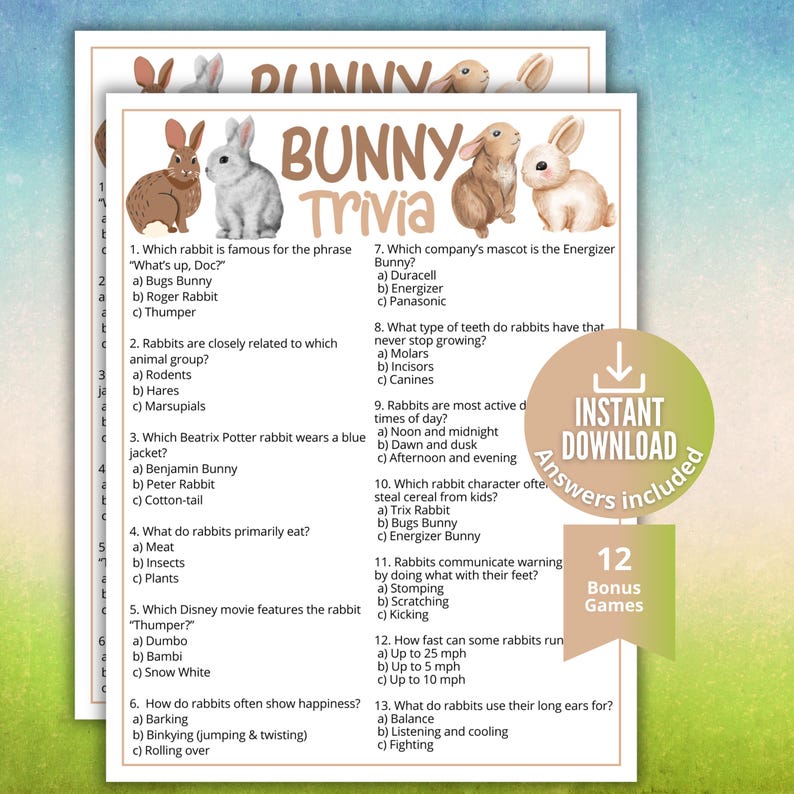 Bunny Trivia Game, Easter Celebration Games, Spring Rabbit Trivia ...