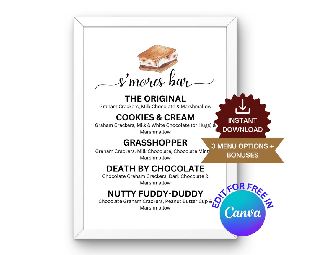 Editable S'mores Bar Menu, Printable Smores Bar Sign, S'mores Station ...