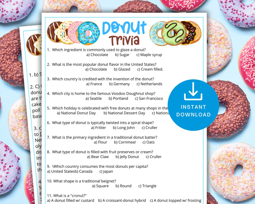 Donut Trivia Game,printable Doughnut Game for Kids & Adults, National ...