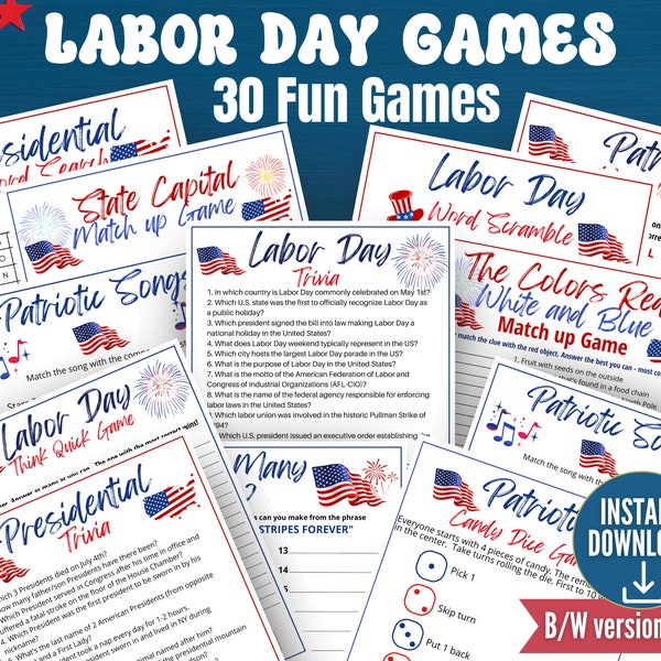 Labor Day Printable Games - Etsy