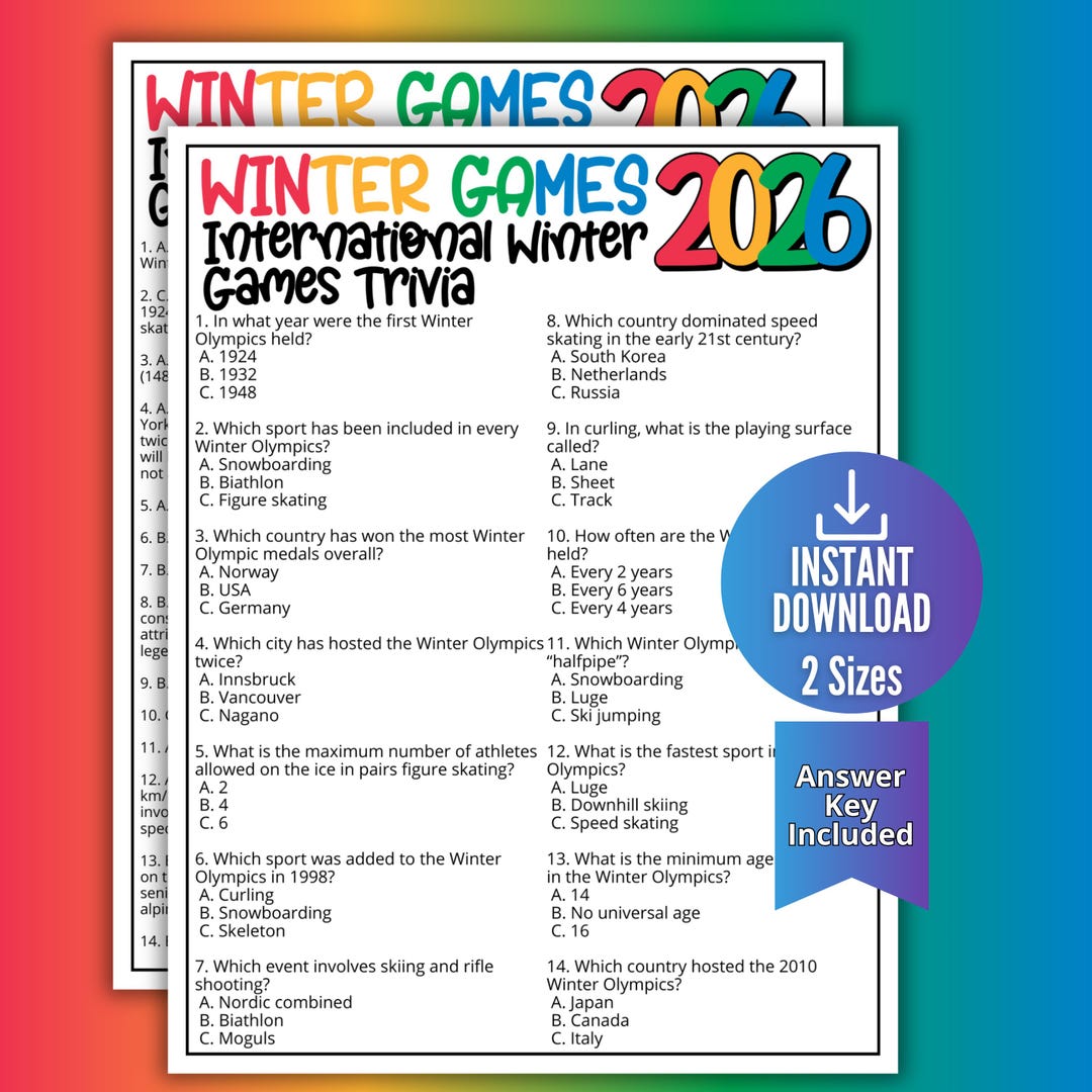 2026 Winter Games Trivia Quiz, Activity for International Winter Sports ...