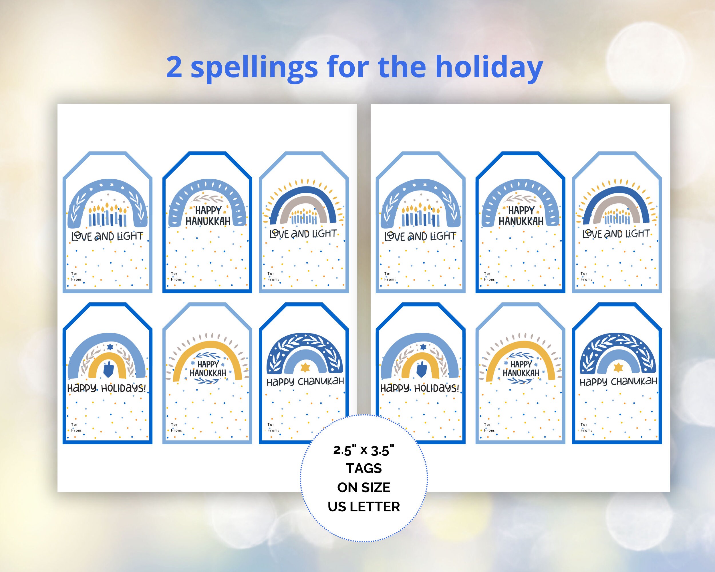 Happy Hanukkah Gift Tags, Printable Chanukah Tag, Gelt Favor Tags ...