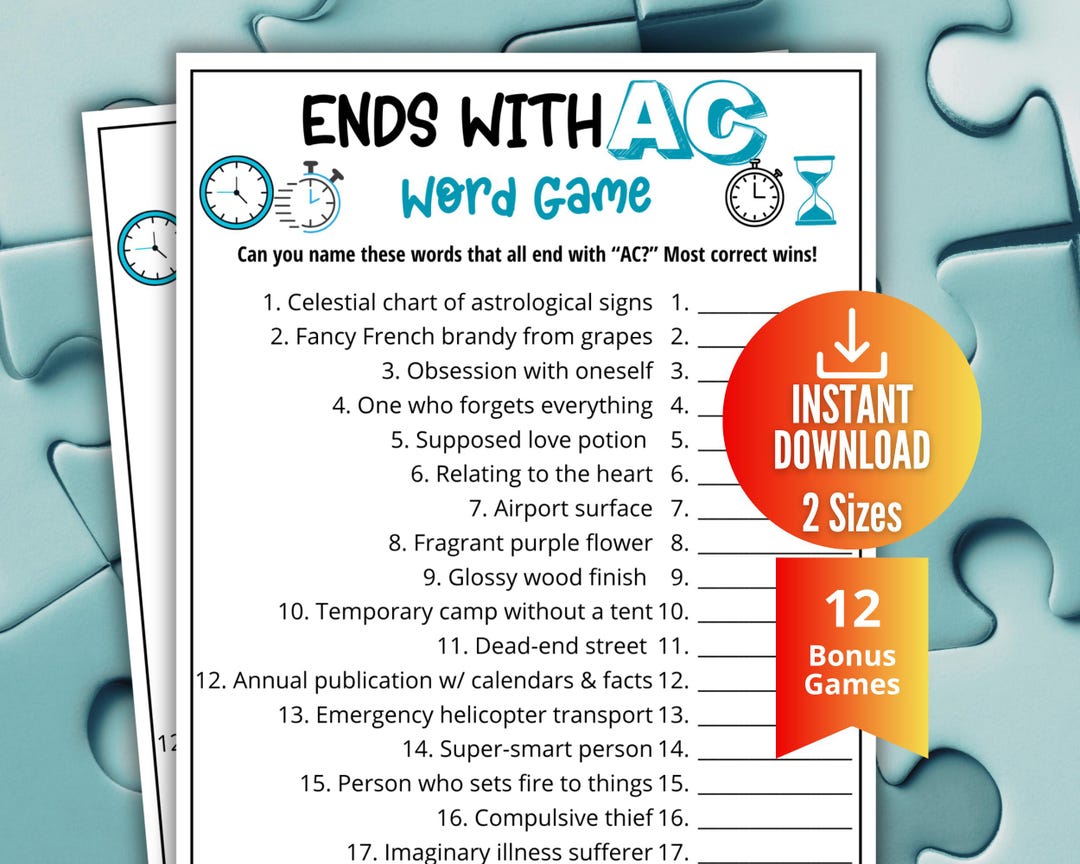 Pop Culture Trivia Game, Ends With AC Word Quiz,printable Game for Kids ...