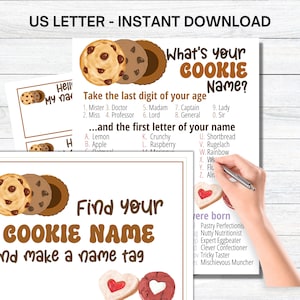 What's Your Cookie Name Game WITH NAMETAGS + SIGN, Cookie Birthday ...