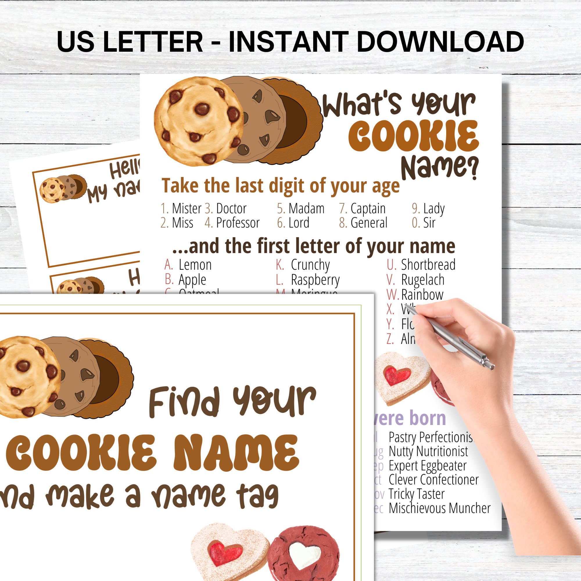 What's Your Cookie Name Game WITH NAMETAGS + SIGN, Cookie Birthday ...