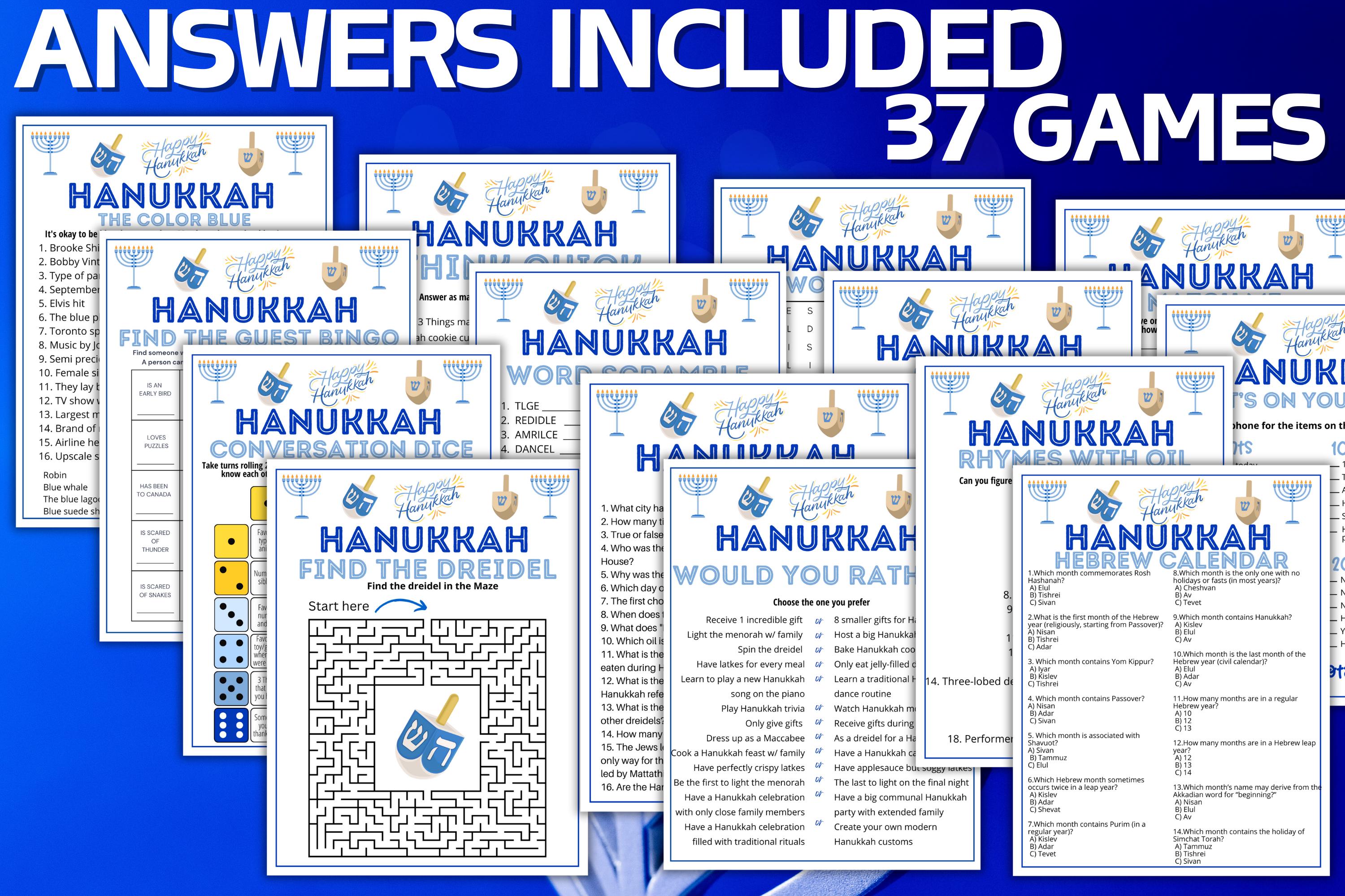 Hanukkah Game Bundle, Jewish Party Games, Hanukkah Holiday Trivia ...