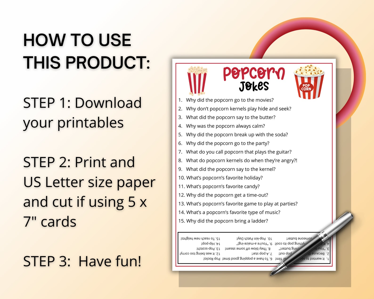 Popcorn Jokes for Kids, Printable Popcorn Pun Game, Popcorn Baby Shower ...