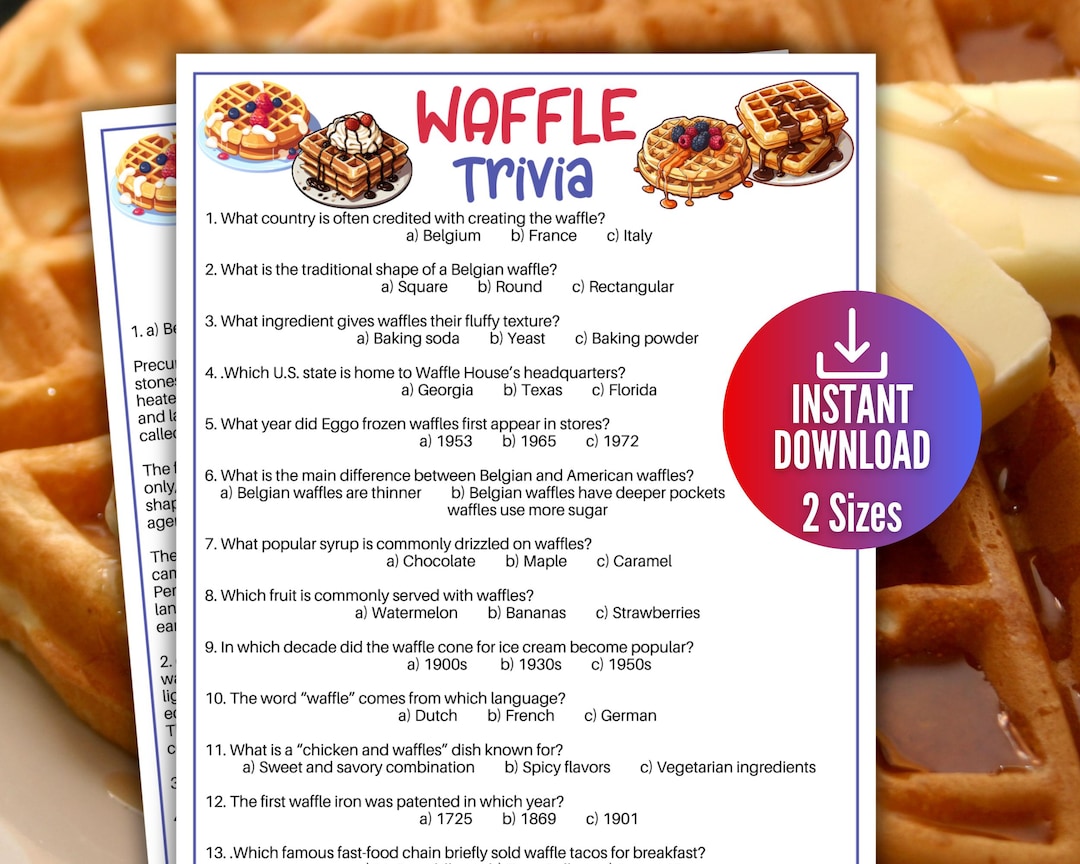 Waffle Trivia Game,printable Brunch Party Game for Adults,dessert Party ...