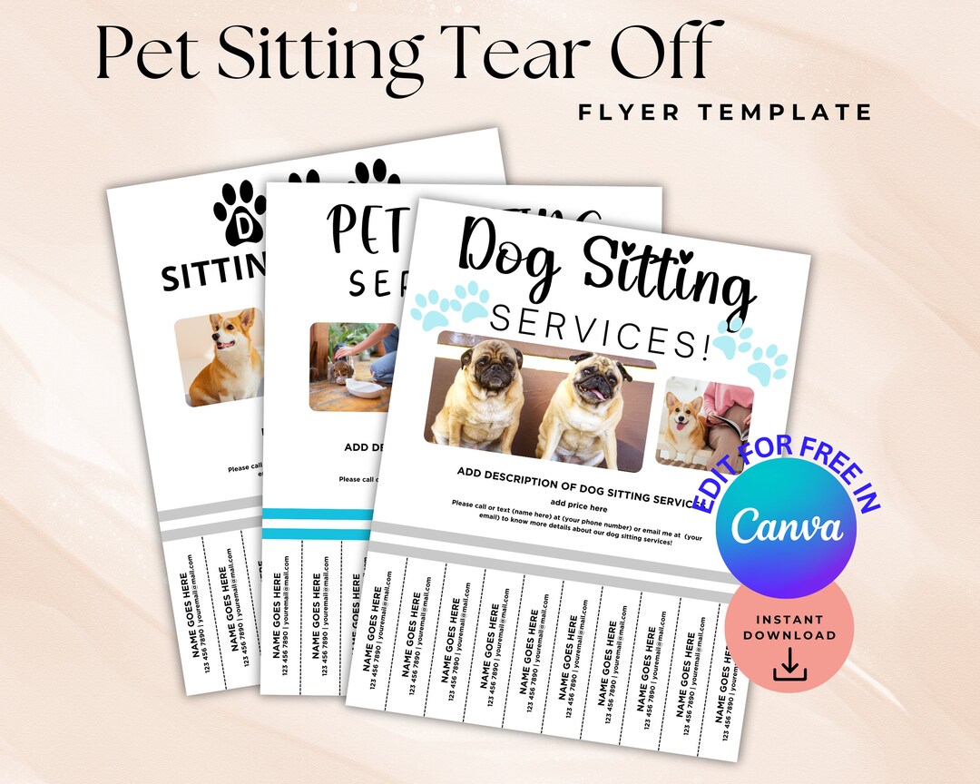 Editable Dog Sitting Marketing Flyer, Pet Sitting Tear off Flyer, Dog ...