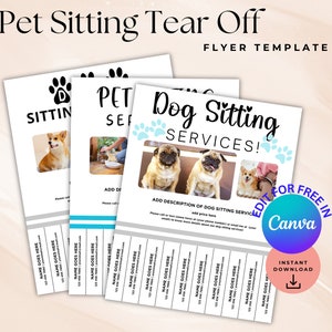 Editable Dog Sitting Marketing Flyer, Pet Sitting Tear off Flyer, Dog ...