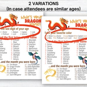 What's Your Dragon Name Game WITH NAMETAGS + Sign,dragon Theme Party ...