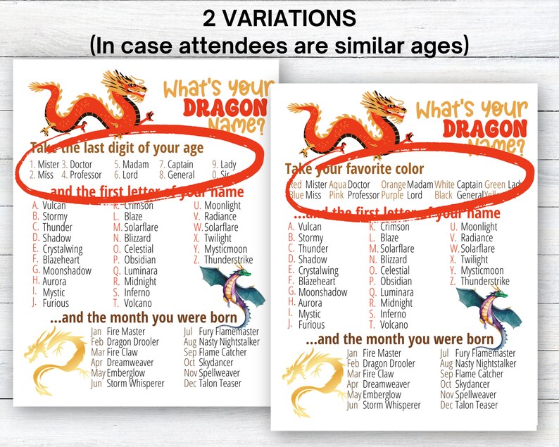 What's Your Dragon Name Game WITH NAMETAGS + Sign,dragon Theme Party ...