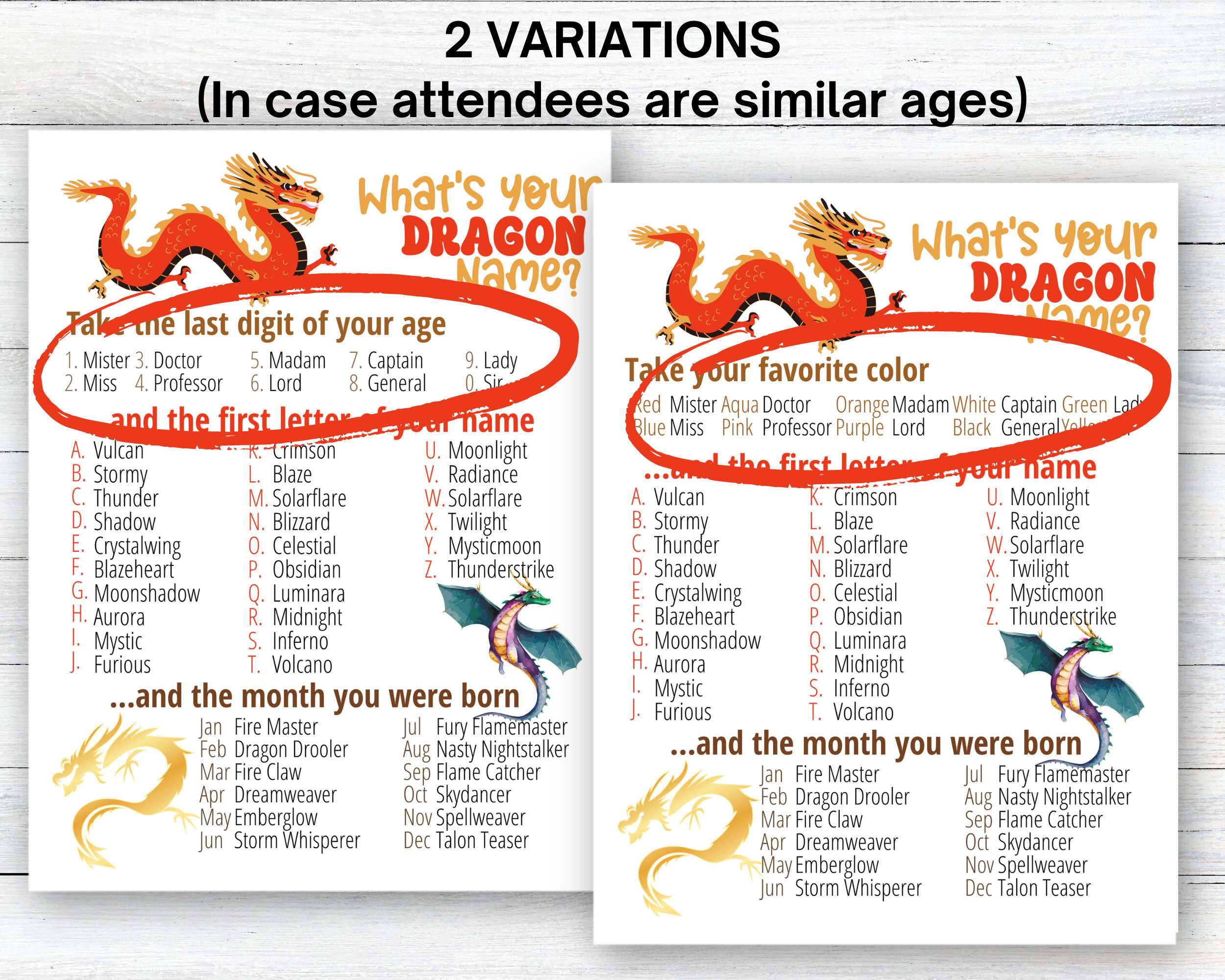 What's Your Dragon Name Game WITH NAMETAGS + Sign,dragon Theme Party ...