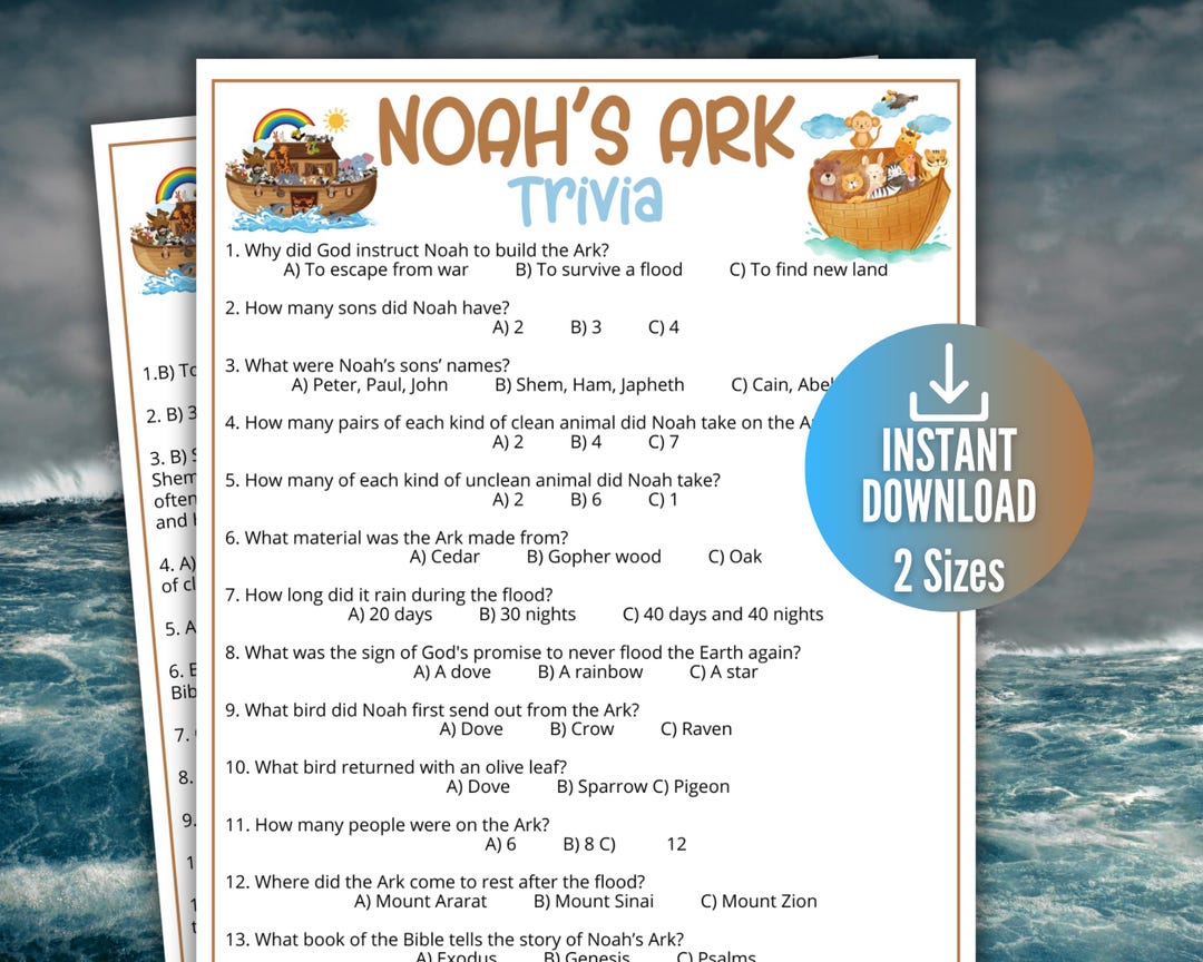 Noah's Ark Trivia Game for Kids, Sunday School Bible Games, Old ...