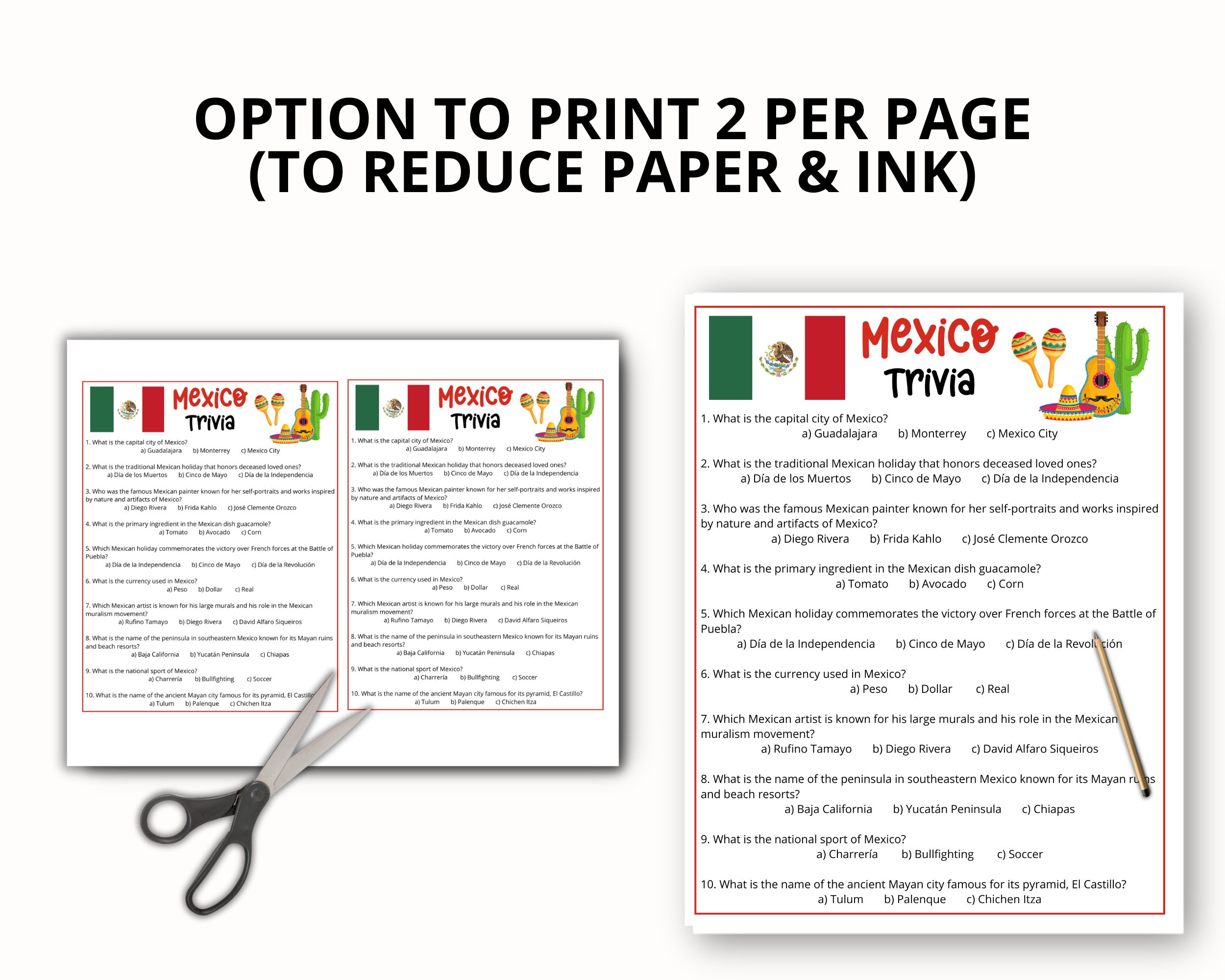 Mexico Trivia Game, Printable Multiple Choice Mexican Game,spanish ...