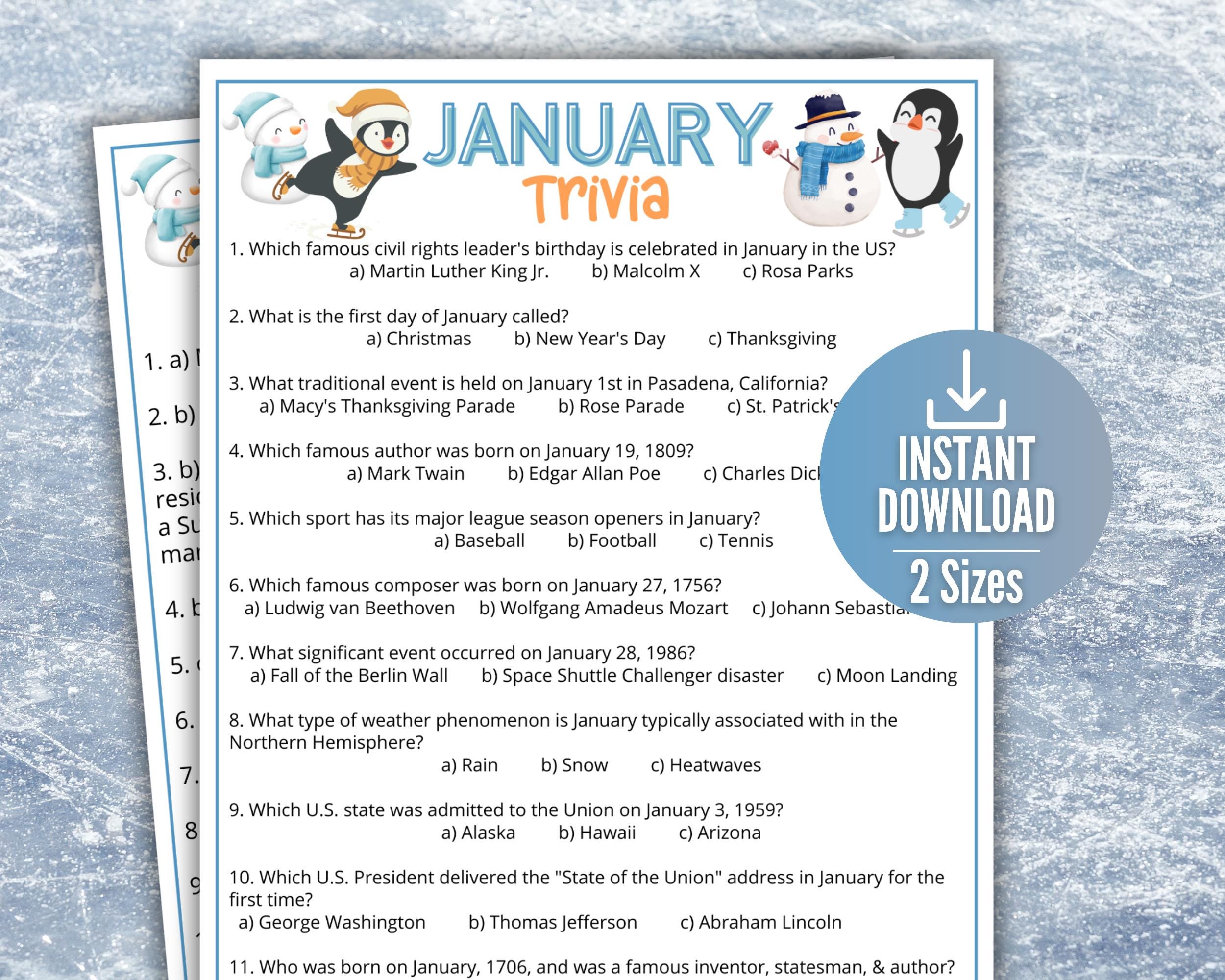 January Trivia Game, Winter Season Game, Holiday Party Game, Monthly ...