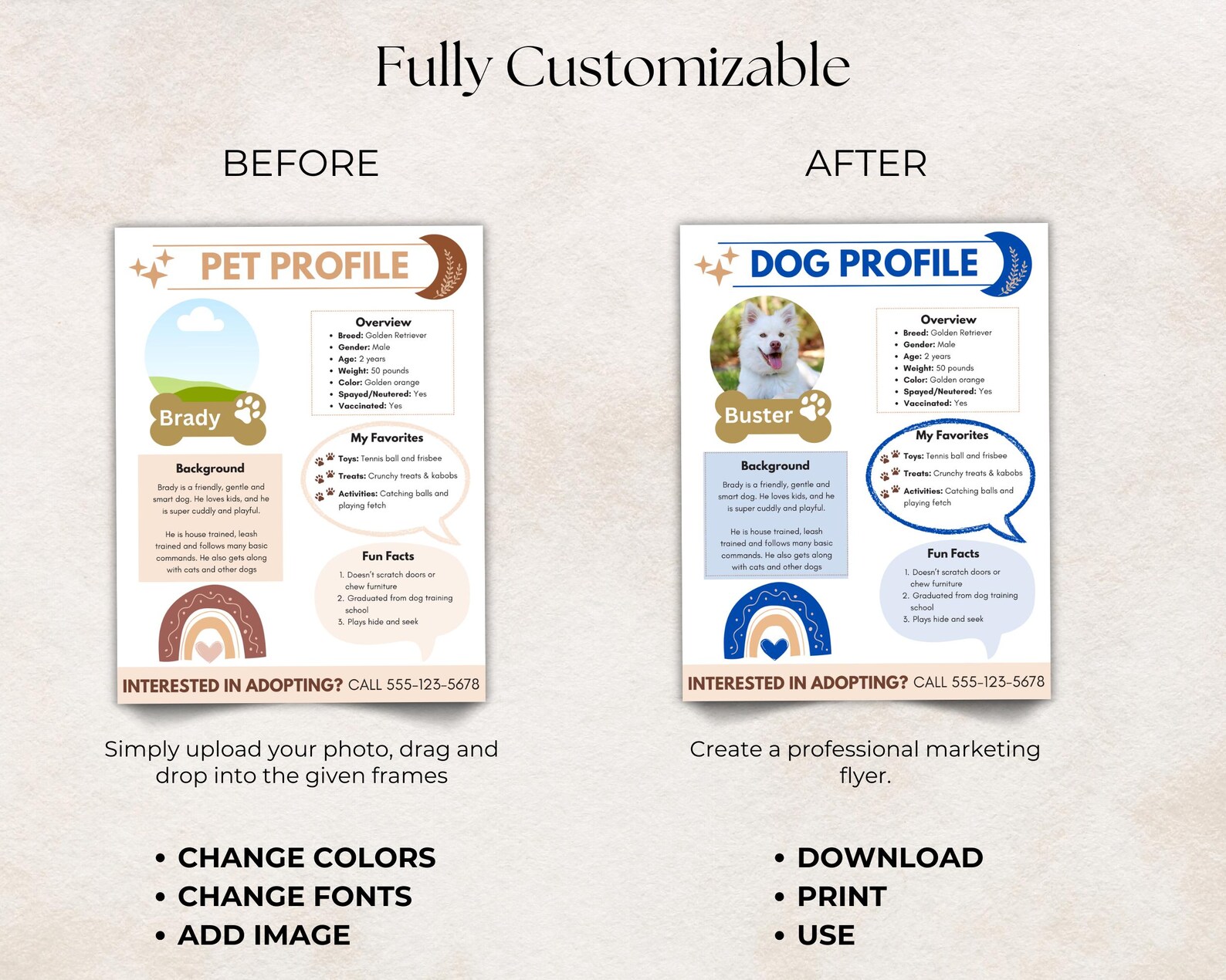 Editable Pet Profile CANVA Template, Dog Adoption Marketing Flyer ...