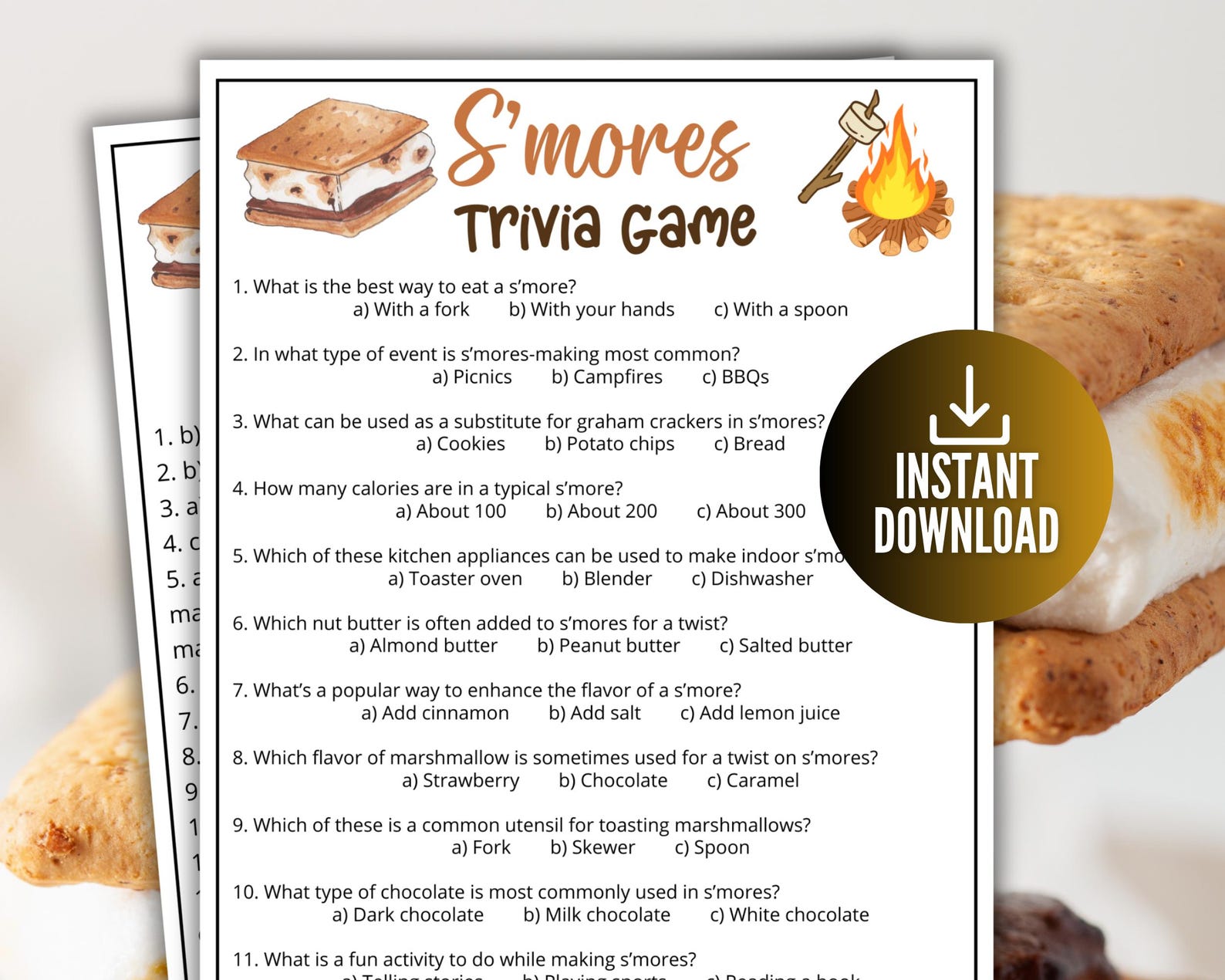 S'mores Trivia Game, Printable Campfire Game for Kids & Adults,s'mores ...