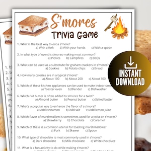 S'mores Trivia Game, Printable Campfire Game for Kids & Adults,s'mores ...