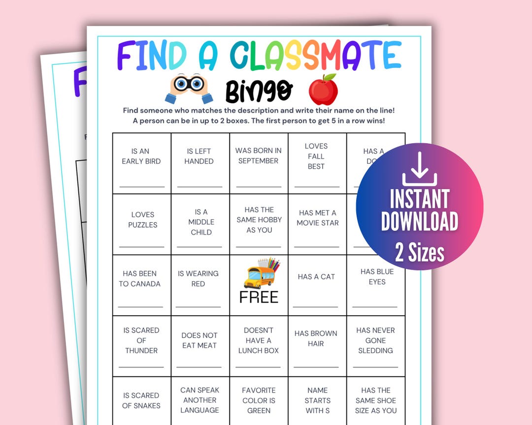 Back to School Bingo, Classmate Bingo, Getting to Know You Kids, First ...