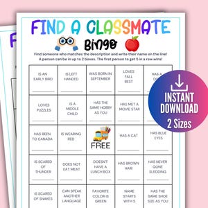Back to School Bingo, Classmate Bingo, Getting to Know You Kids, First ...