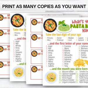 What's Your Pasta Bar Name Game WITH NAMETAGS +SIGN, Pasta Dinner Party ...