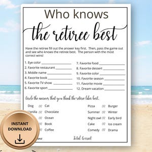 Who Knows the Retiree Best Game, Retirement Party Game, Fun Co-worker ...