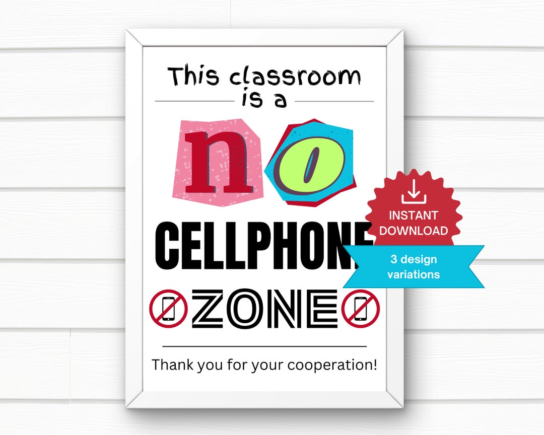 No Cellphones Allowed School Poster, No Phone Zone Sign, Classroom ...