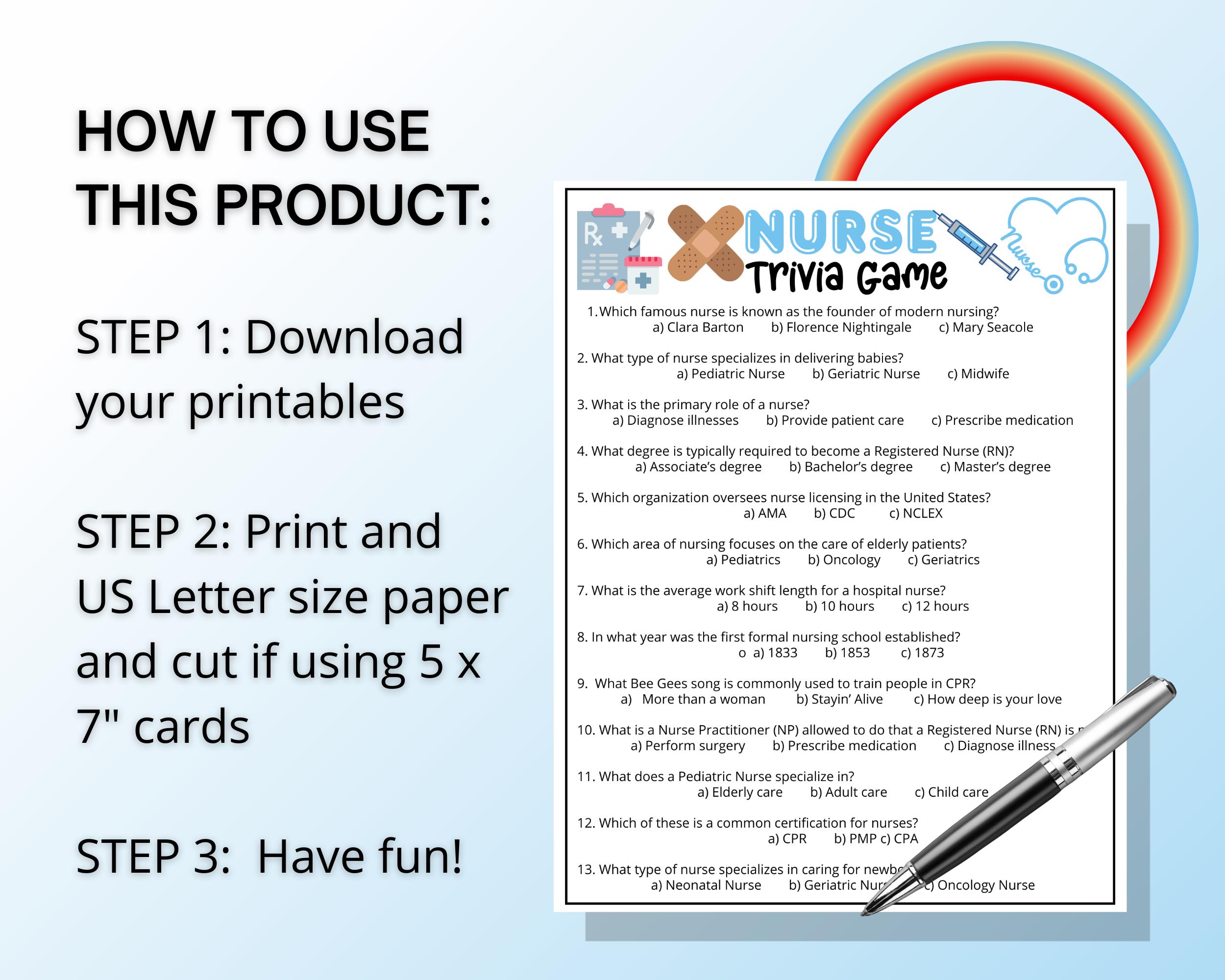 TV Medical Drama Trivia Game, Printable Nurse & Doctor Trivia Game ...