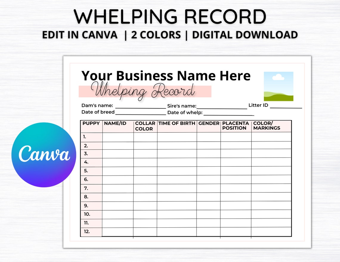 Editable Whelping Record Dog Breeder Records Dog Breeder - Etsy