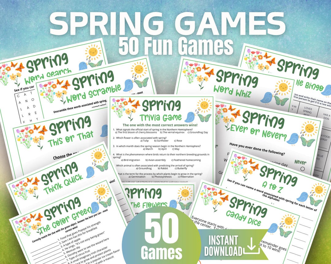 Spring Trivia Game Bundle, 50 Printable Spring Games for Kids & Adults ...