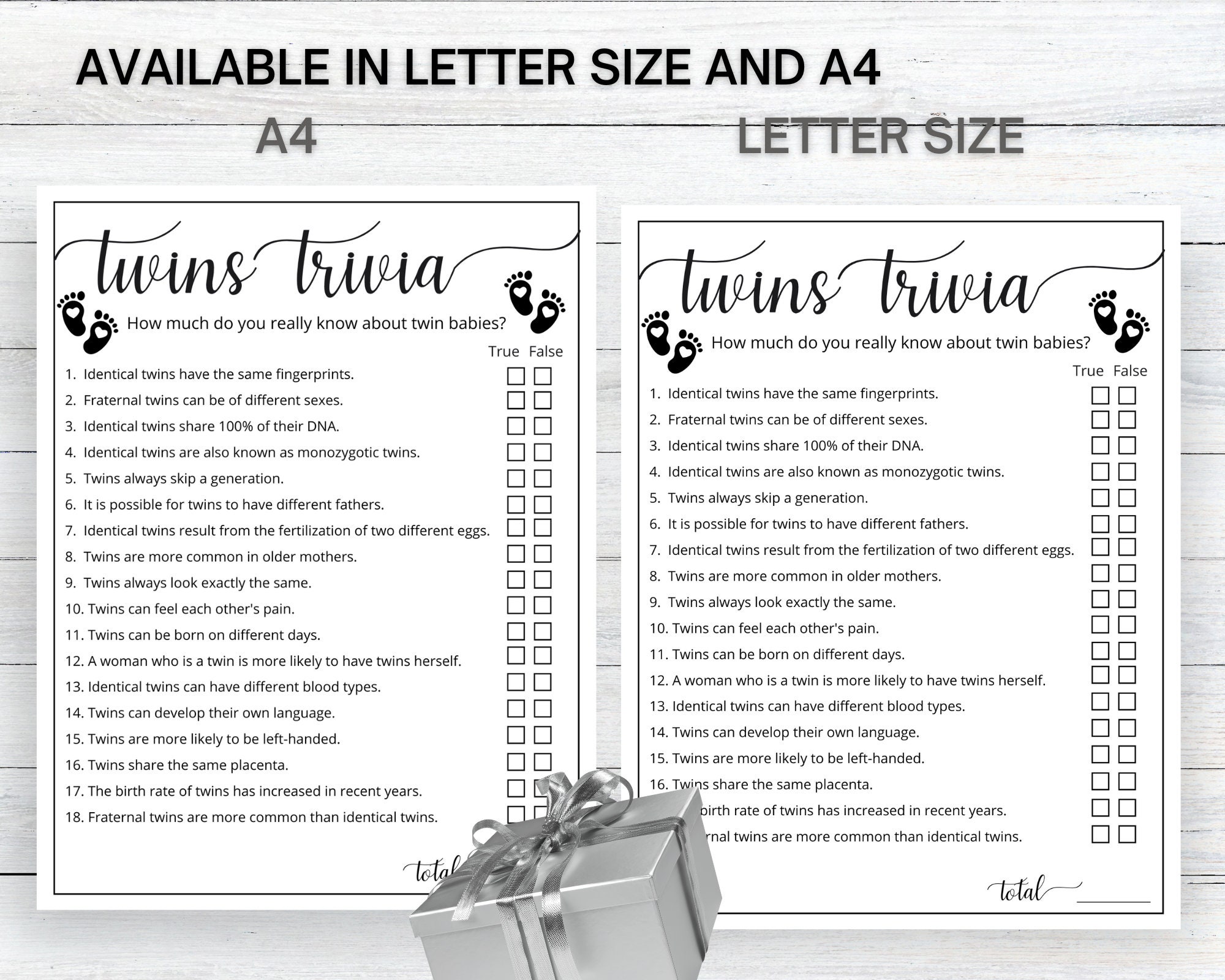 Twins Trivia for Baby Showers, Printable True False Baby Shower Game ...