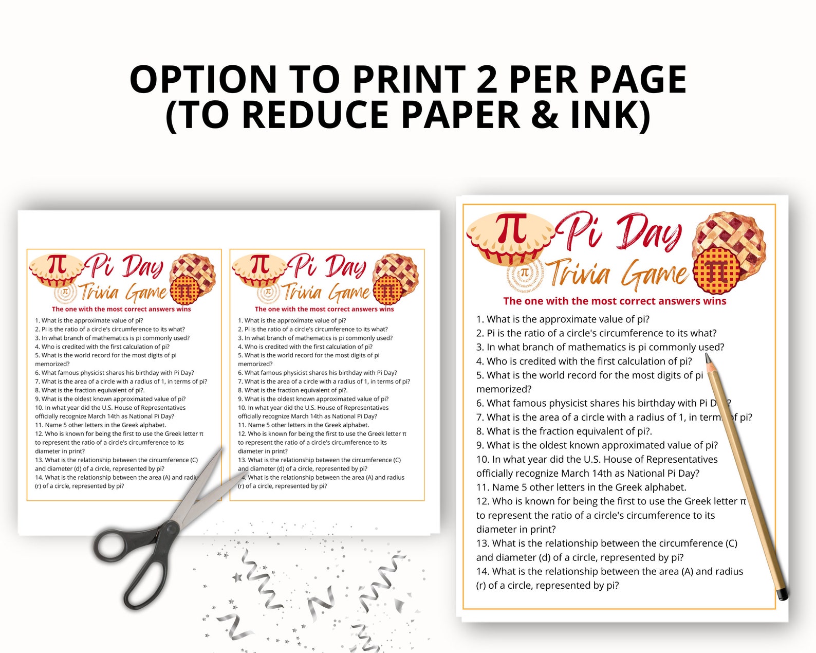 Pi Day Trivia, Printable Pi Day Game for Kids and Adults, Classroom Pi ...