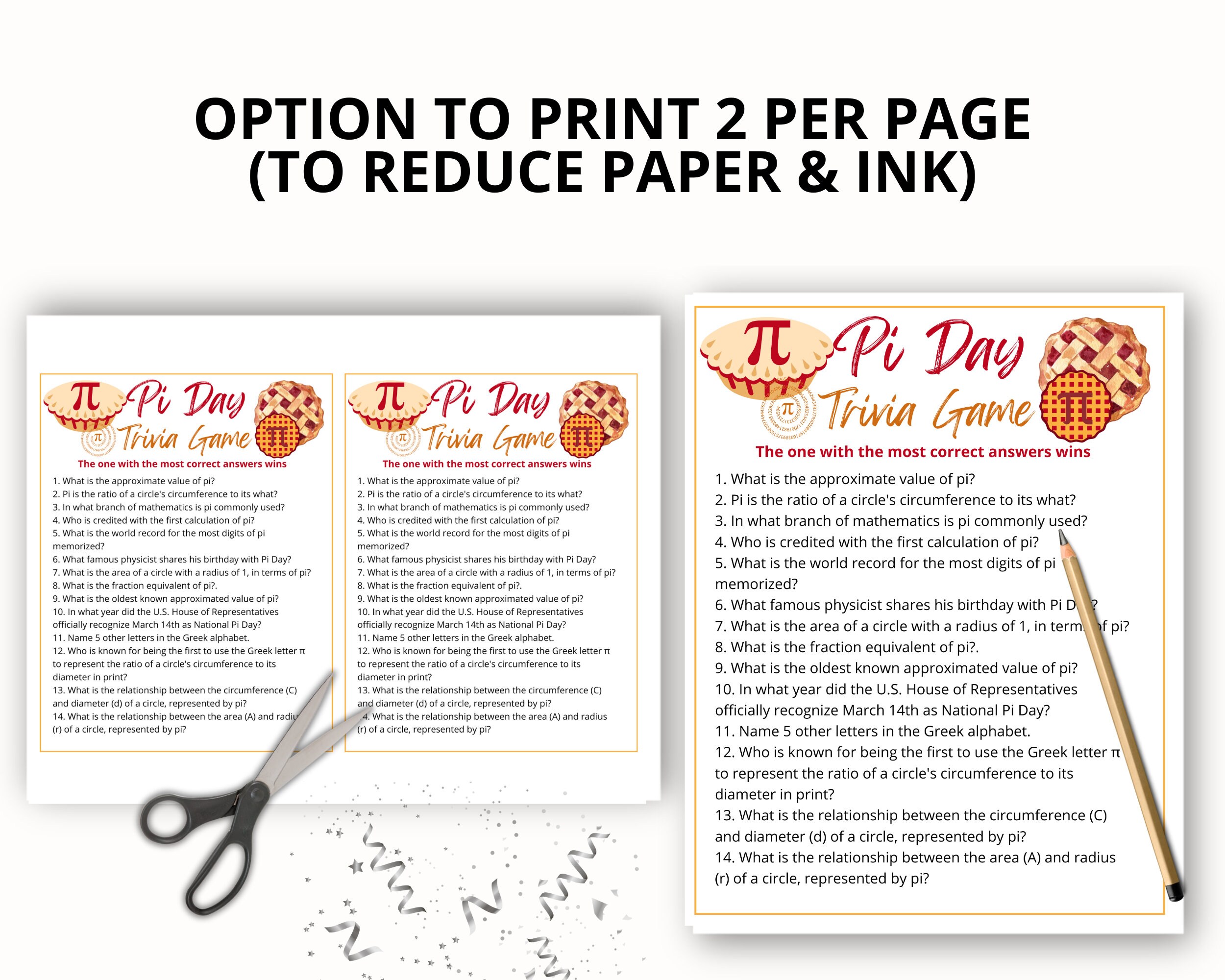 Pi Day Trivia, Printable Pi Day Game for Kids and Adults, Classroom Pi ...