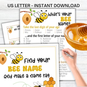 What's Your Bee Name Game WITH NAMETAGS + SIGN, What Will Your Baby Bee ...