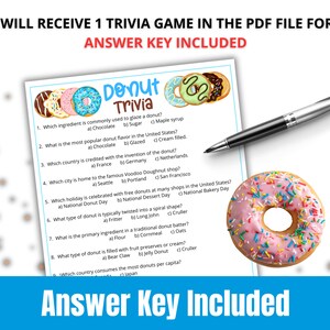 Donut Trivia Game,printable Doughnut Game for Kids & Adults, National ...