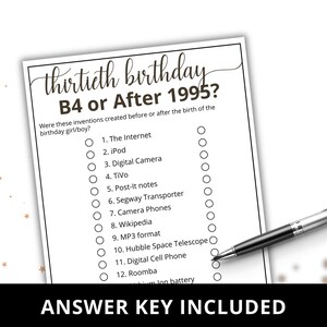 30th Birthday Party Games, Born in 1995 Game, 1995 Birthday Games, 30th ...