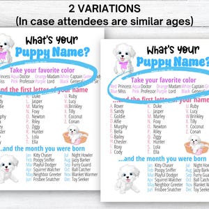 What's Your Puppy Name Game WITH NAMETAGS + SIGN, Puppy Party Game, Dog ...