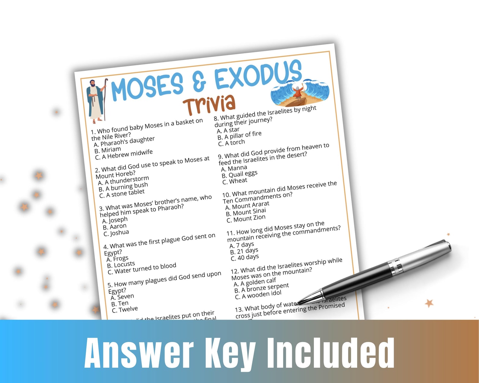 Moses & Exodus Trivia Game for Kids, Sunday School Bible Games, Old ...