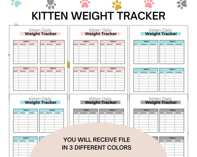 Kitten Daily Weight Tracker, Cat and Kitten Weight Record Editable PDF ...