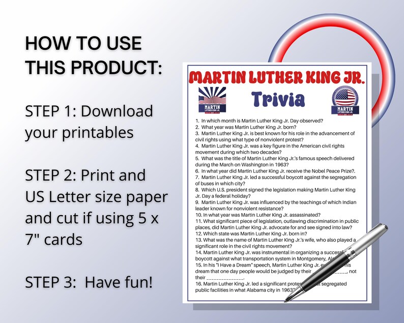 Martin Luther King Day Trivia Game, MLK Celebration Games, African ...