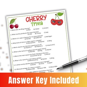 Cherry Trivia Game, Spring Trivia Game, Summer Birthday Party Game ...