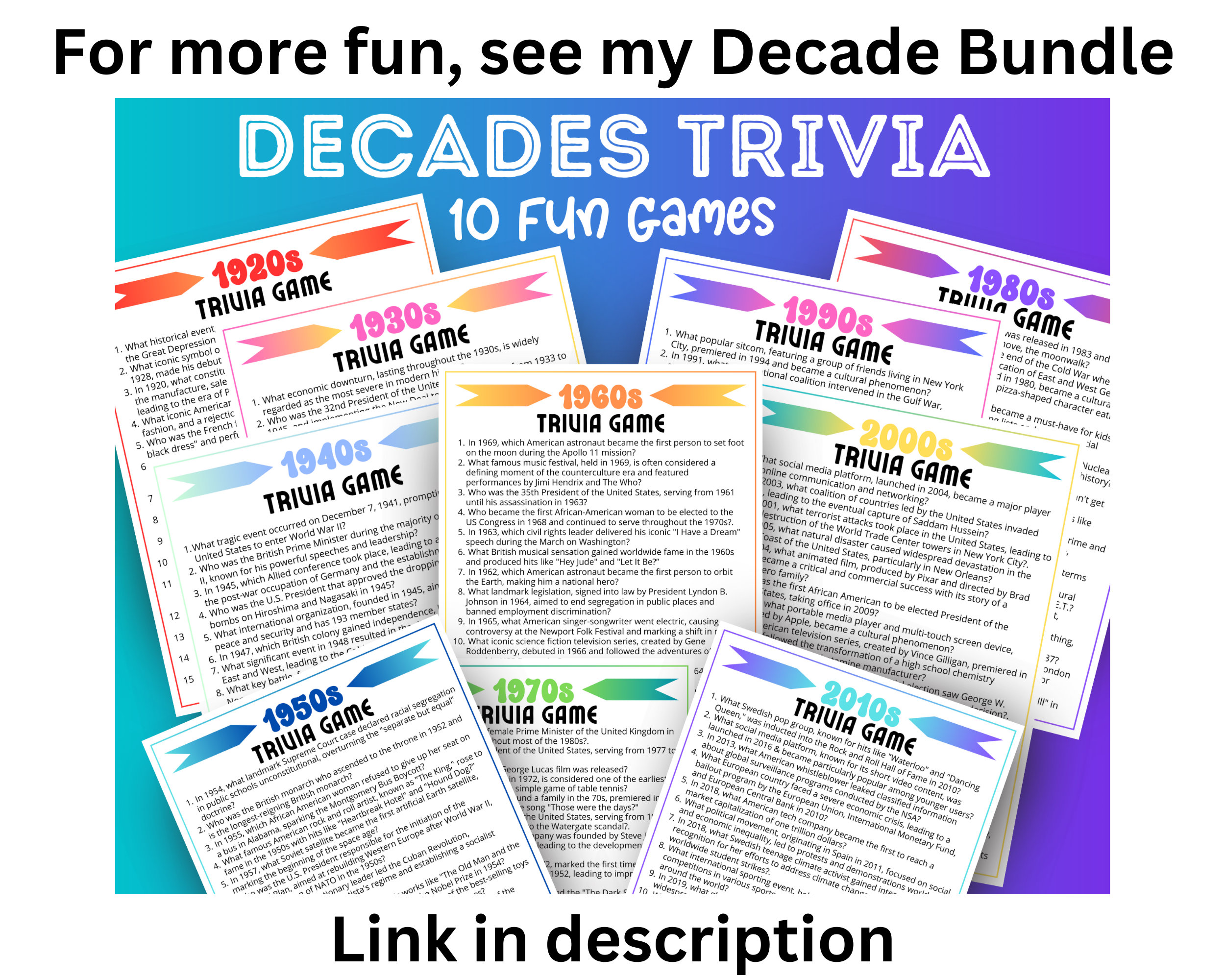 1970s Decade Trivia Game, Trivia Questions, 70s Trivia Quiz, 1970s ...