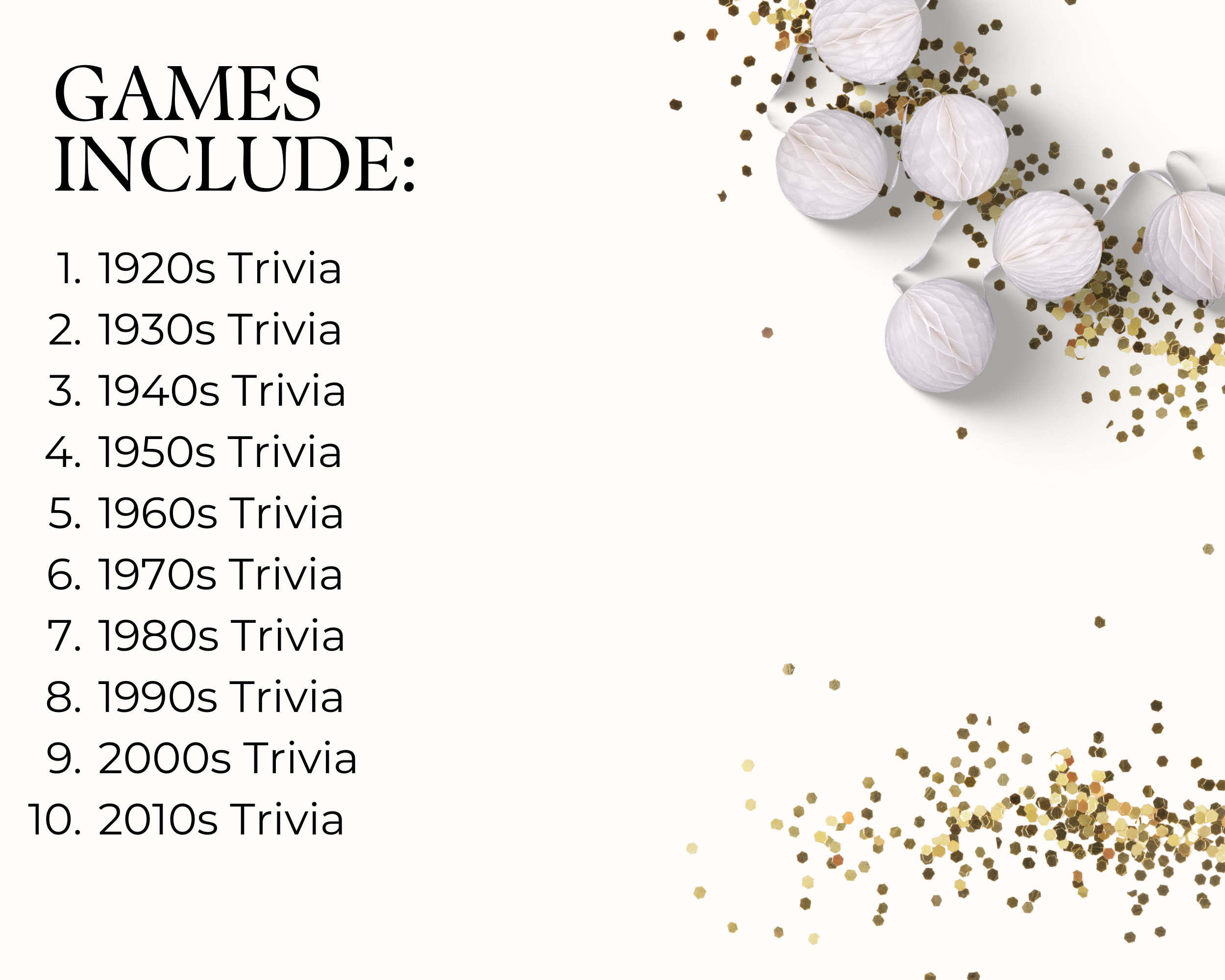 Decades Trivia Game Bundle, Trivia Questions 20s, 30s, 40s, 50s, 60s ...
