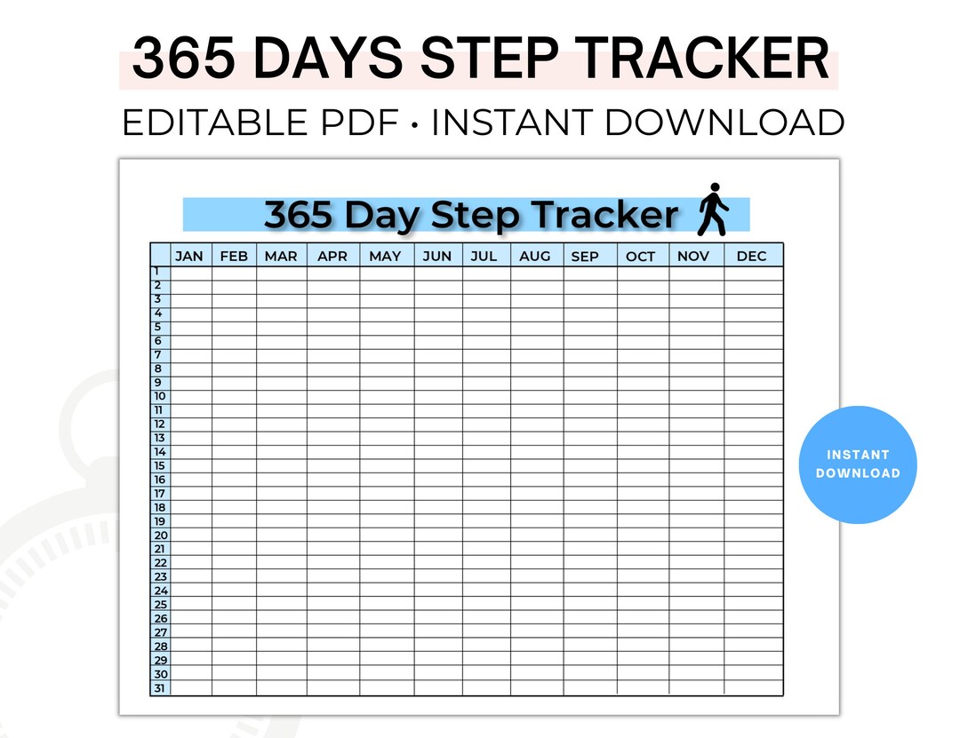 365 Day Step Tracker, Walking Challenge, Running Challenge, Editable ...