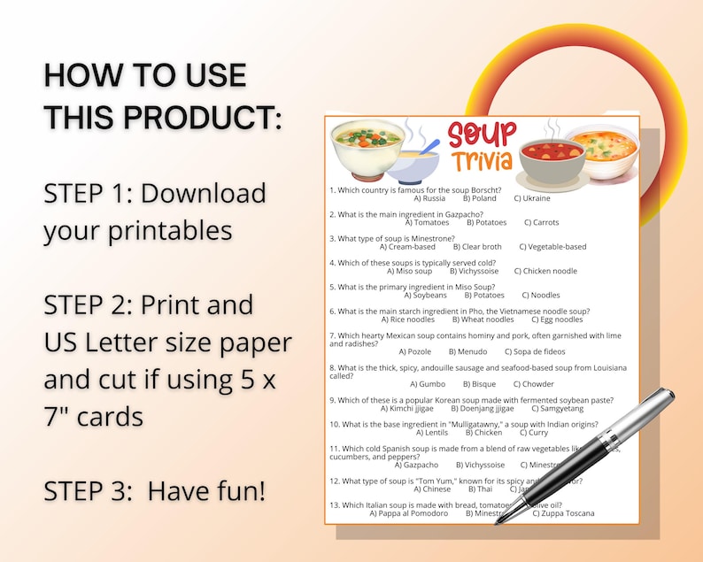 Soup Trivia Game, Printable Soup Cook-off Game for Kids & Adults, Soup ...