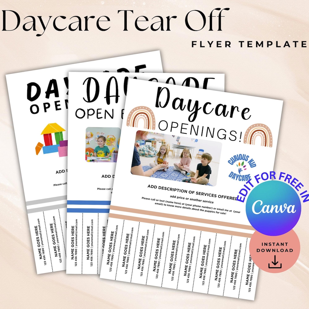 Editable Daycare Marketing Flyer, Daycare Services Tear off Flyer ...