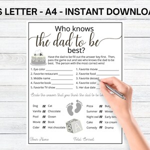 Who Knows the Dad to Be Best, Printable Baby Shower Game, Who Knows ...