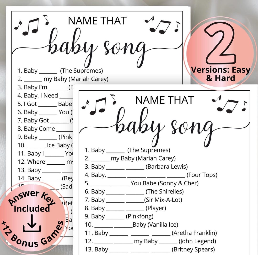 Name That Baby Song for Baby Shower,printable Music Game for Gender ...